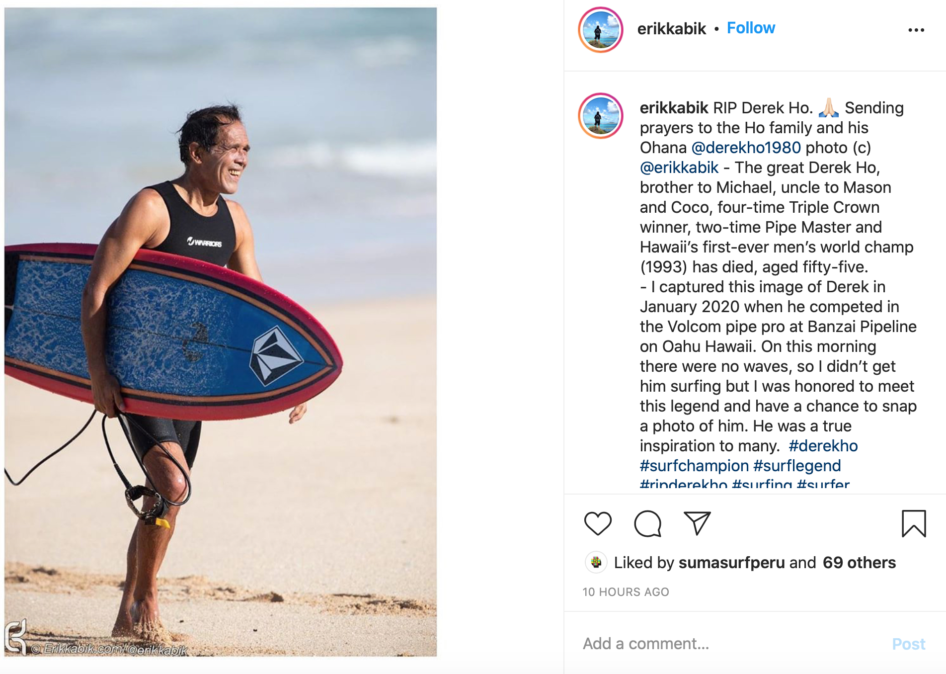 Derek Ho, primer campeón mundial de surf de Hawái, fallece a los 55 ...